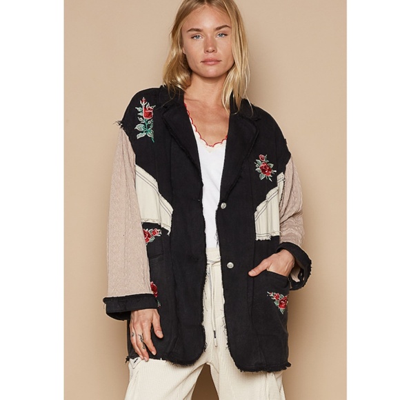 POL | Jackets & Coats | The Jocelyn Black Red Rose Embroidered Jacket ...